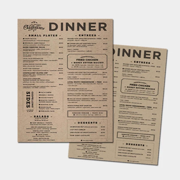 Menu Printing - Local Waltham Cross and Enfield Printers - Inkhive Printers