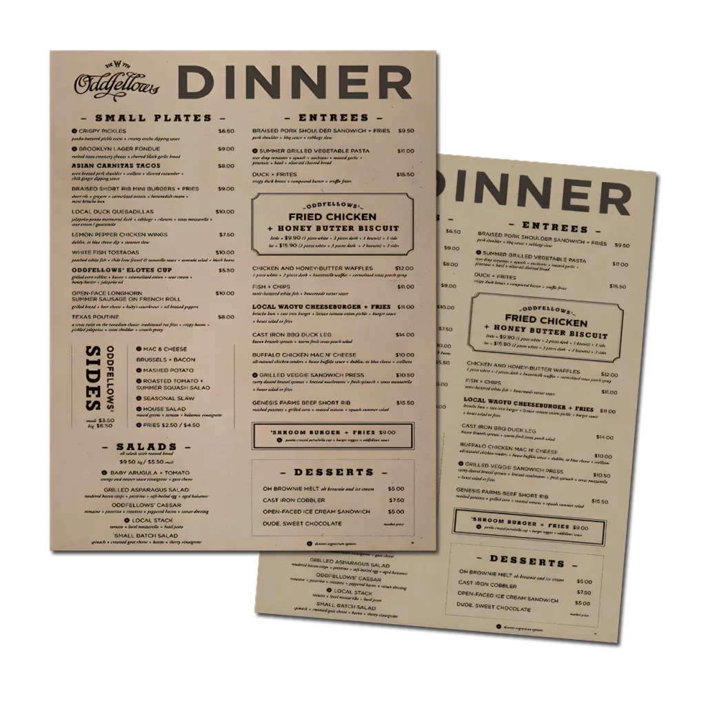 Brown Kraft Menus - Local Waltham Cross and Enfield Printers - Inkhive ...